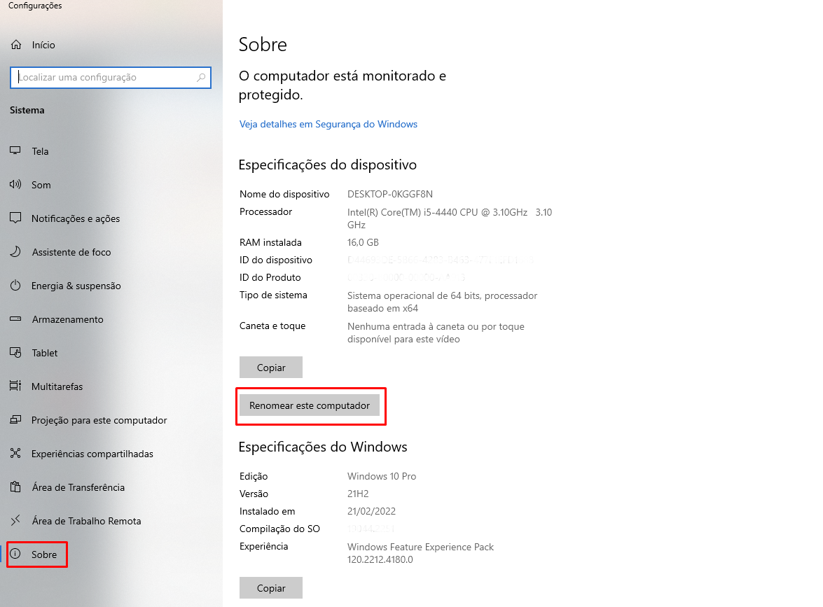 Como mudar o nome do computador (Windows 10)